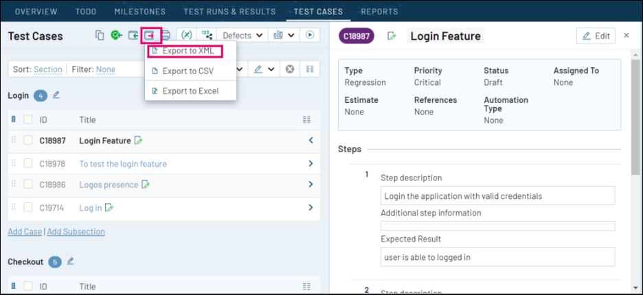 Export test cases – TestRail Support Center