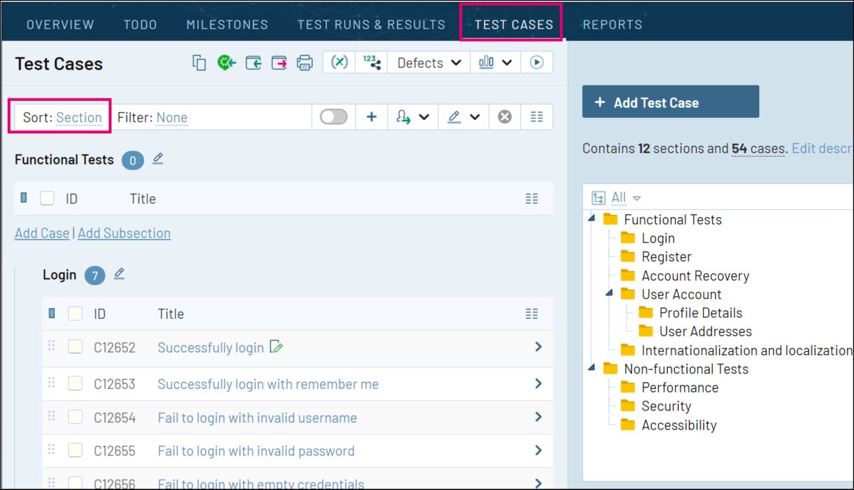 Filtering and sorting – TestRail Support Center