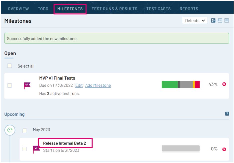 Milestones – TestRail Support Center