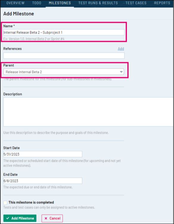 Milestones – TestRail Support Center