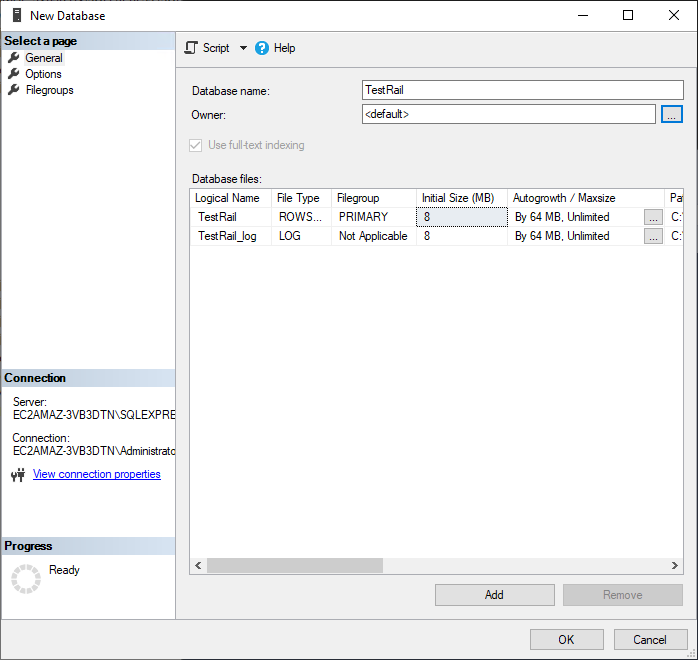 Creating the empty SQL database (Windows) - 8.0.4.7036 version ...